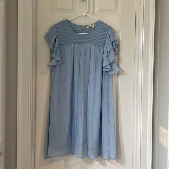 indigo Rose | Dresses | Light Blue Linen Blend Flutter Sleeve Dress By ...